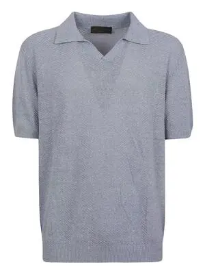 BRETT JOHNSON Chevron-knit Polo Shirt - Blue