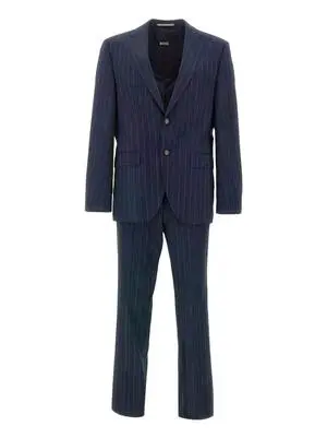 BOSS Pinstripe-print Virgin-wool Suit - Blue