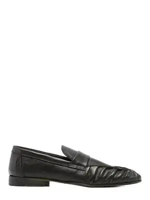 LEQARANT Ruched Leather Loafers - Brown