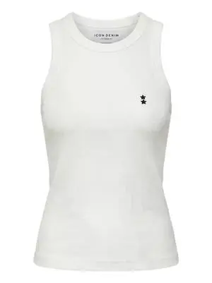 ICON DENIM LOS ANGELES Star-embroidered Ribbed Tank Top - White