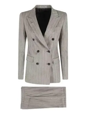 Tagliatore Double-breasted Herringbone Suit - Brown