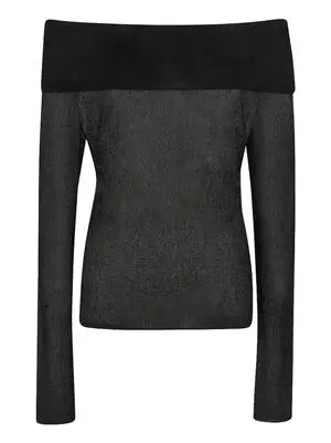 ROBERTO COLLINA Openwork Lace-effect Off-the-shoulder Sweater - Black