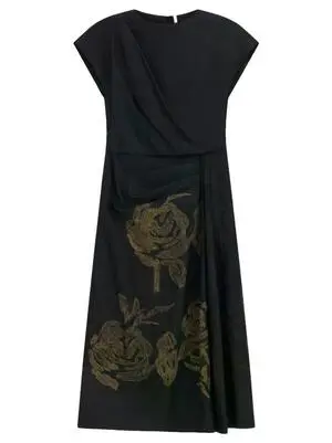 Liviana Conti Floral-embroidered Draped Dress - Black