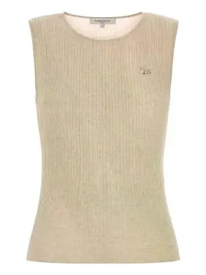 Maison Kitsuné Ribbed-knit Top With Fox Patch - Neutrals