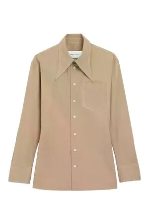 Ami Cotton Fitted Shirt With Sharp Collar - Neutrals