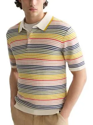 Scotch & Soda Striped Structured Knitted Regular Fit Polo - Multi