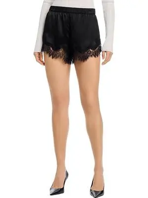 L'Agence Silk Lace Trim Shorts - Black