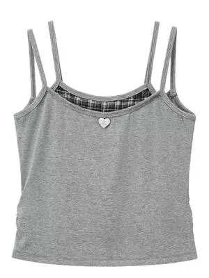 Izzue Heart-plaque Layered Top - Grey