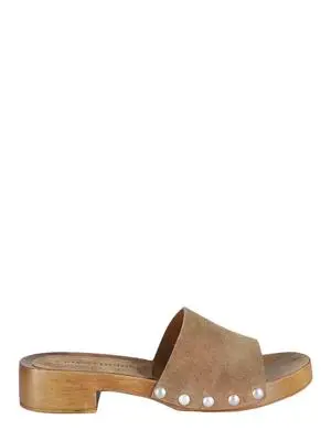 COPENHAGEN  Stud-Embellished Suede Clogs Neutrals