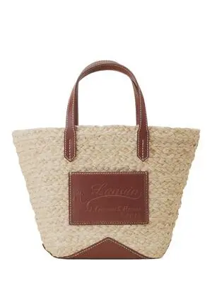 LANVIN Small Catch Basket Bag In Woven Straw And Leather - Beige