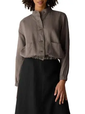 Eileen Fisher Stand Collar Organic Linen Jacket - Walnut