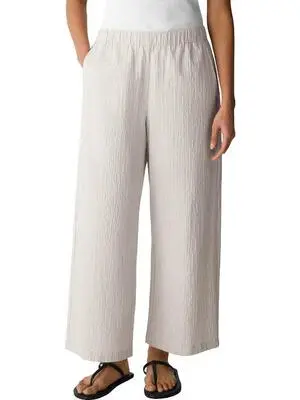 Eileen Fisher Check Print Wide Leg Ankle Pants - Chalk