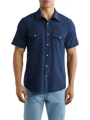 Tecovas Performance Western Short Sleeve Button-up Shirt - Navy