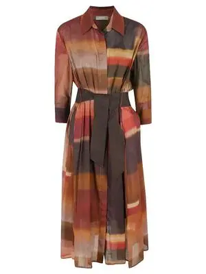 KILTIE Abstract-print Belted Shirt Dress - Brown