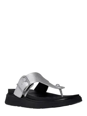 Fitflop Gen Ff Buckle Tumbled Leather Toe Post Sandals - Silver