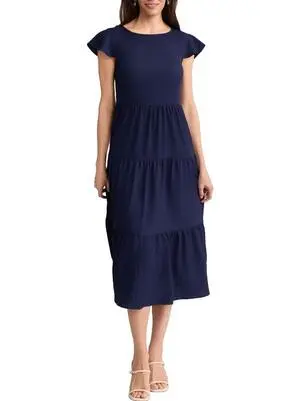 Jones New York Flutter Sleeve Midi Dress - Pacific Navy