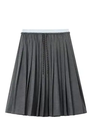TOUT A COUP Pleated Drawstring Midi Skirt - Grey