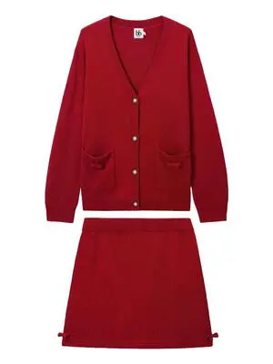 B+AB Button Knitted Skirt Set - Red