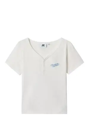 CHOCOOLATE V-neck Buttoned T-shirt - Neutrals