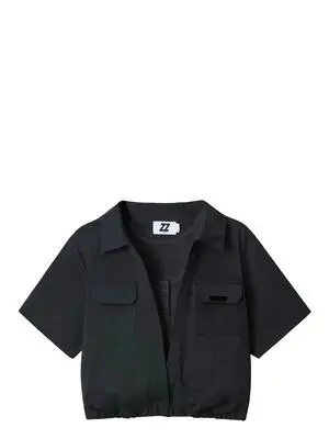Izzue Patch-pocket Cropped Shirt - Black