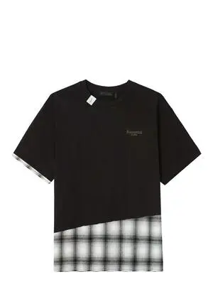 FIVE CM Plaid-panel T-shirt Black