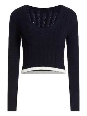 REBEL QUEEN BY LIU •JO Knitted Cropped Sweater - Blue