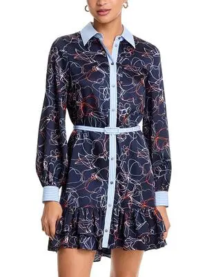 Cinq À Sept Malva Linework Floral Tirza Dress - Navy Multi