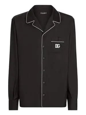 Dolce & Gabbana Silk Shirt With Dg Logo-embroidered Patch - Black