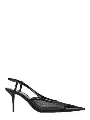 Saint Laurent Renee Slingback Pump In Calfskin Leather And Mesh - Nero