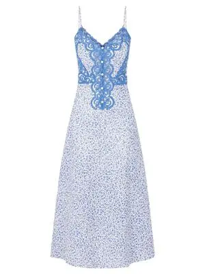 Loretta Caponi Palmira Floral-print Lace-trimmed Maxi Dress - Blue