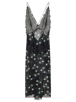 Dolce & Gabbana Lace-trimmed Floral-print Chiffon Midi Dress - Black