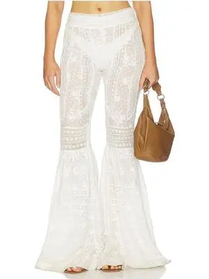 LoveShackFancy Tevla Lace Flare Pants - White