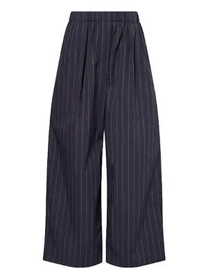 ST. AGNI Striped Relaxed-Fit Cotton-Blend Trousers Black