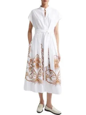 Eleventy Embroidered Cotton Shirtdress White/beige