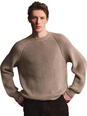 Naadam Cotton Fisherman Raglan Crewneck Sweater - Sand