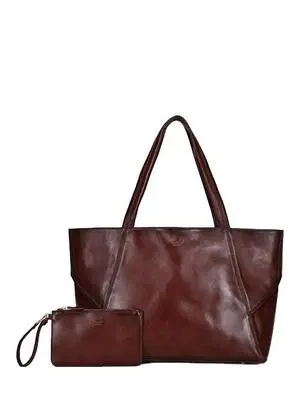 OLD TREND Wishbone Oversized Leather Carryall Tote Chocolate
