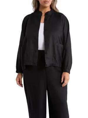 Eileen Fisher Stand Collar Linen Jacket - Black
