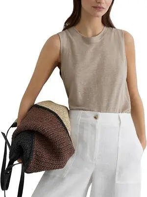 REISS Amy Linen Vest - Stone Neutral