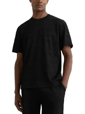 REISS Relaxed Fit Textured Wave Jacquard T-shirt - Black