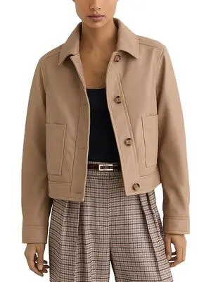 REISS Petites Sonny Leather Jacket - Neutral