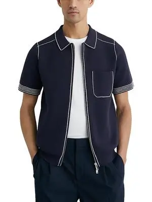 REISS Blake Regular Fit Contrast Pipe Shirt - Navy