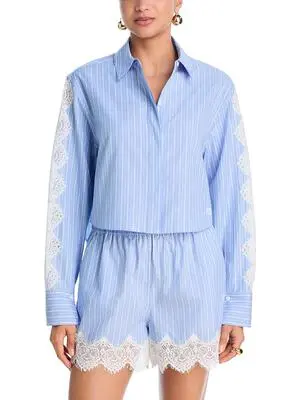 Simkhai Renata Cropped Shirt - Oxford Blue Stripe