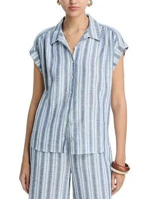 SINGLE THREAD Camp Shirt - Navy/ White