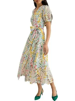 HOBBS LONDON Christie Button Front Dress - White Multi