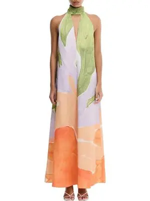 Significant Other Malina Floral Print Halter Dress - Stamped Poppy