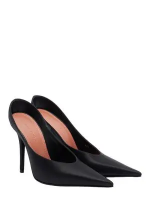 Amina Muaddi Anok Satin Mules - Black