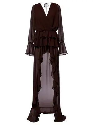 BANANHOT Giselle Asymmetric Tiered Maxi Dress - Brown