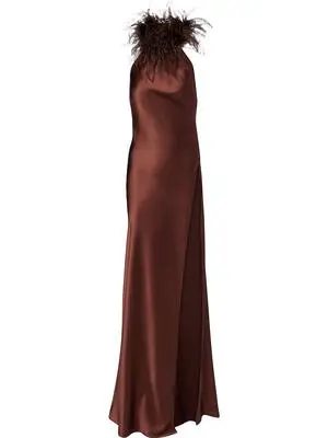 THE NEW ARRIVALS ILKYAZ OZEL Jazzy Embellished Feather-trimmed Gown - Brown