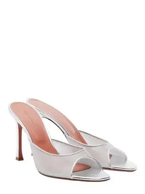 Amina Muaddi Alexa Leather-trimmed Mesh Mules - Silver
