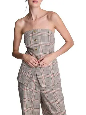 KENNETH COLE Plaid Strapless Vest - Oyster Multi